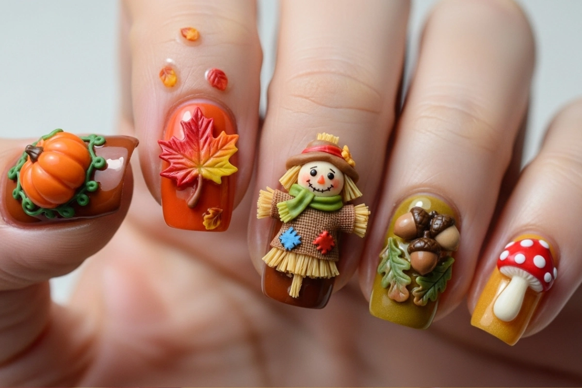 49 Trendy Fall 3D Nail Art Ideas for 2025–2026